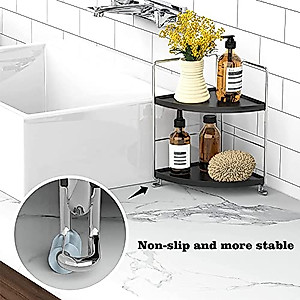 Kitchen Spice Rack Standing Shelf, 2-Tier Corner Storage Shelf , Bathroom Countertop Organizer , Vanity Tray Cosmetic & Makeup Storage, Silver&Black