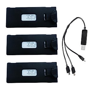 VOCTI 3 Pack 3.7V 1800mAh Rechargable Battery for E88 E88PRO E99 E525 P1 P5 K3 Drone Quadcopter Lipo Battery with USB Charging Cable Spare Parts (Black)