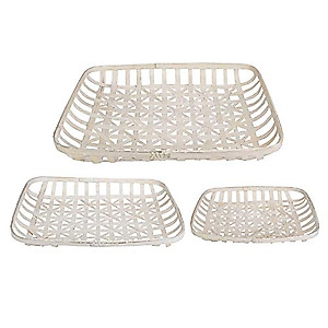 Set of 3 White Rectangular Lattice Tobacco Table Top Baskets