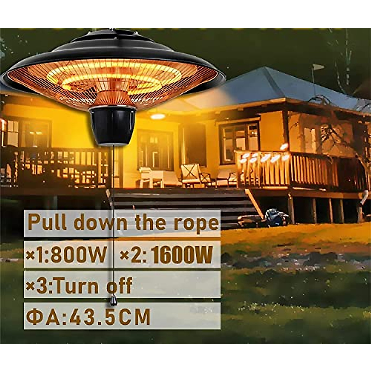 Outdoor Patio Heaters,110V Electric patio heater,Hanging Ceiling Mounted Heater Outdoor Space Heater/outdoor heaters for patio 2 Heat Setting 600/1500W for Garage Backyard Restaurant Thanksgiving