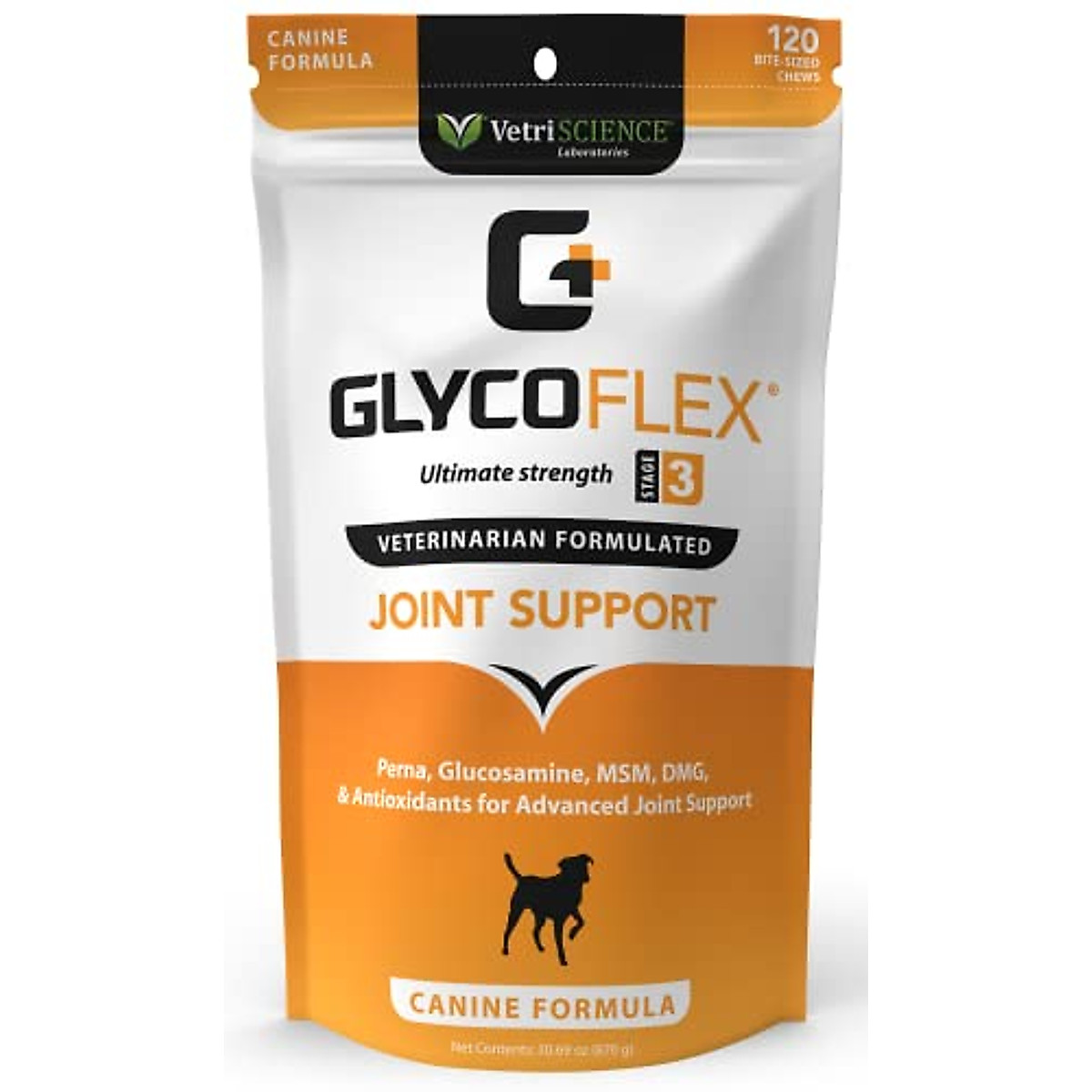 VETRISCIENCE Glycoflex 3 Clinically Proven Hip And Joint Supplement With Glucosamine For Dogs, 120 Chews - Vet Recommended Mobility Support Supplement With DMG, MSM, And Perna