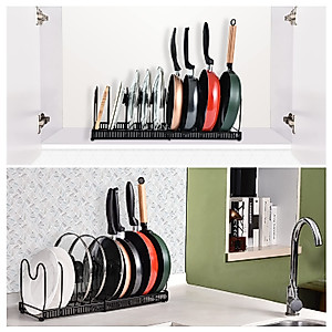 aceyoon Expandable Pots and Pans Organizer Under Cabinet with 10 Adjustable Compartment, Kitchen Pot Lid Organizer, Pan Rack Holder for Kitchen Cabinet Pantry Cookware Baking Frying Rack