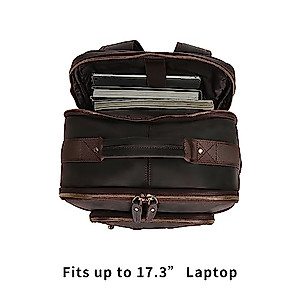 ZHYOL Mens Full Grain Genuine Leather 17.3" Laptop Backpack with USB Charging Port Multi Pockets Business Weekender Hiking Shoulder Daypacks Travel Laptop Bag for Men