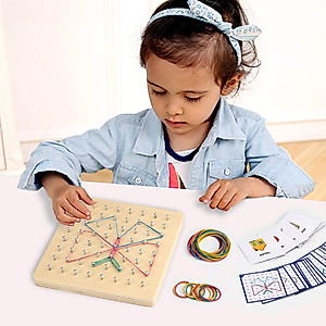 Thoth Montessori Wooden Geoboard Mathematical Manipulative Material Array Block Geo board with 36Pcs Pattern Cards and Rubber Bands Matrix 8x8 for Kids Graphical Educational Toys Early Development Toy