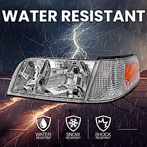 SPEC-D TUNING Chrome Housing Clear Lens Headlights + Corner Lights Compatible with 1998-2011 Ford Crown Victoria L+R Pair Head Light Lamp Assembly