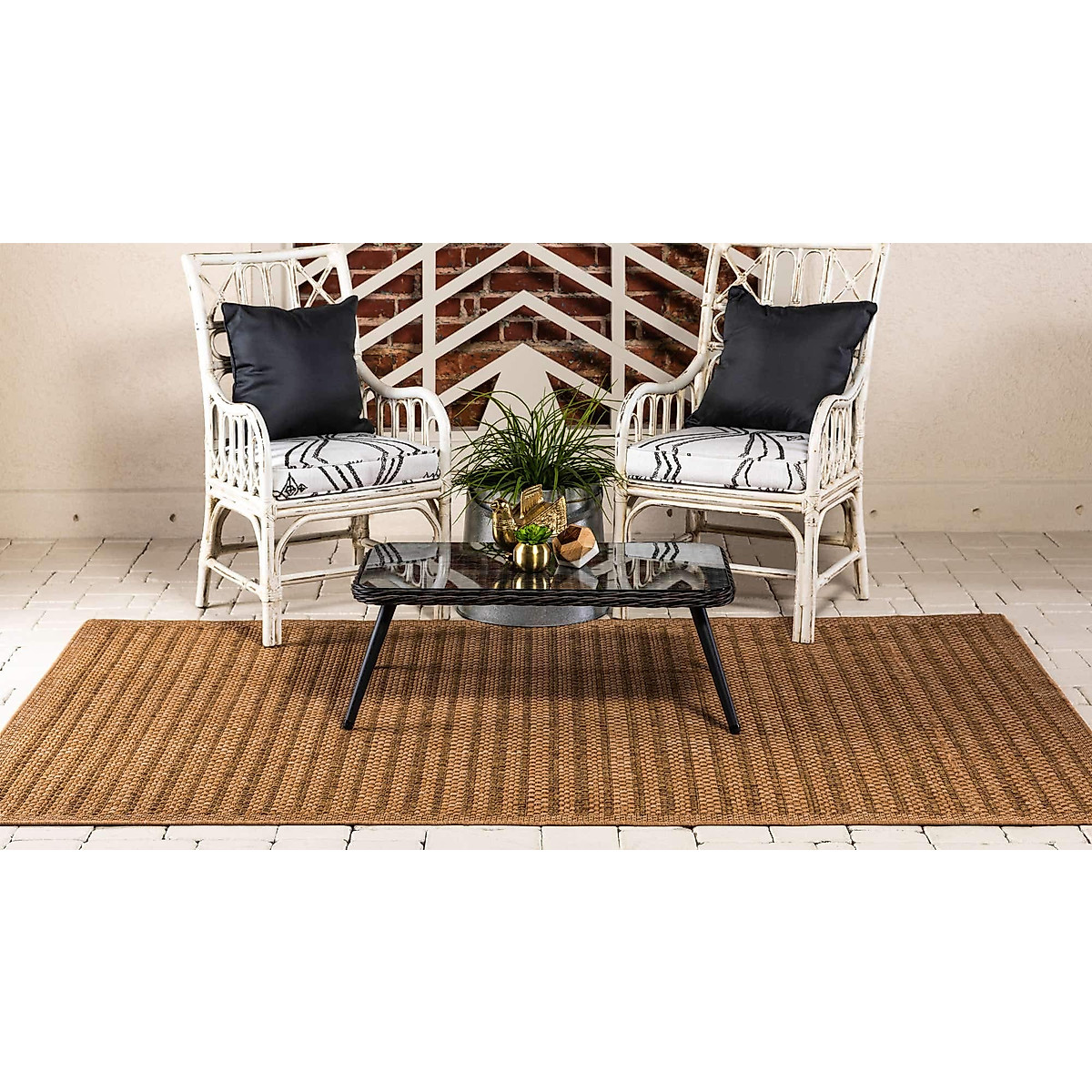 Unique Loom Outdoor Border Collection Area Rug - Checkered (8' x 11' 4" Rectangle, Light Brown)