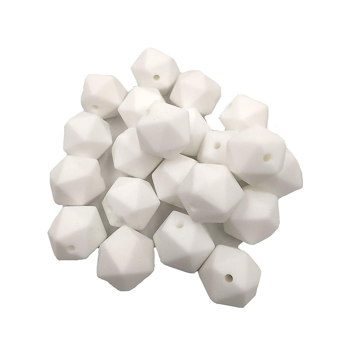 Alenybeby 50pcs DIY Silicone Pearl Beads Set 14/17mm Hexagon Icosahedron 12/15mm Round Beads for Keychain Mom Craft Necklace Jewelry Making