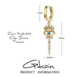 GDCOIN Dangle Earrings for Women Gold Huggie Hoop Heart Oval Open Evil Eye Drop Turquoise Diamond Cubic Zirconia 14K Gold Plated Delicate Small Simple Hypoallergenic Ear Jewelry Gift