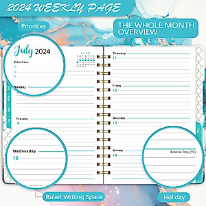 2024 Planner - 2024 Weekly & Monthly Planner with Tabs, 6.3" x 8.4", January 2024 - December 2024, Hardcover Planner 2024 with Back Pocket + Thick Paper + Twin-Wire Binding - Contrast Watercolor