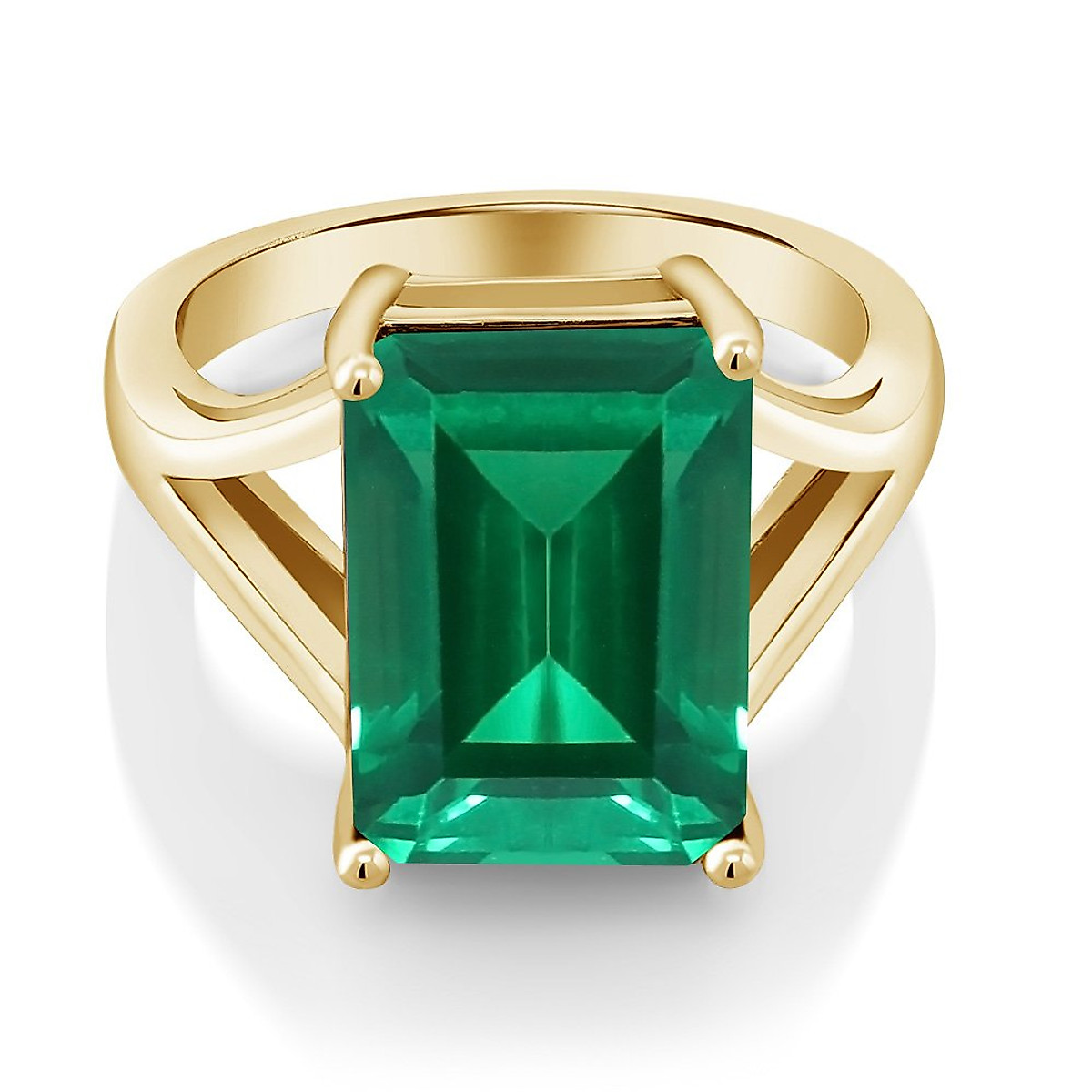 Gem Stone King 18K Yellow Gold Plated Silver Green Simulated Emerald Solitaire Ring For Women (6.50 Cttw, Available In Size 5, 6, 7, 8, 9)