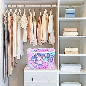 Blueangle Magic Mushrooms Storage Bins with Lids, 16.5 x 12.6 x 11.8 in, Large Collapsible Organizer Storage Basket for Home Office Décor（782）