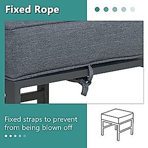 Auzfy 2 Pieces Outdoor Ottomans for Patio Set, Assembled Aluminum Outdoor Footstool with Gray Cushions, Small Seat Furniture for Porch Yard Garden Deck, Grey Frame