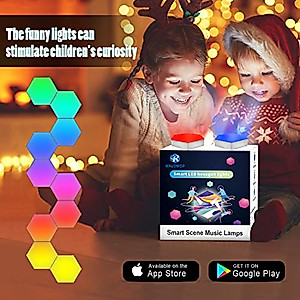 RWALOMOP LED Exit Sign with Emergency Lights, Two LED Adjustable Head Emergency Exit Lights, Hexagon Led Light for Bedroom/Gaming Room RGB Decor,led Wall Decor/Lighting Hexagon