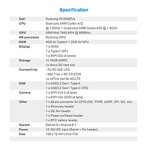 Tinker Edge R SBC Rockchip RK3399Pro Mini Motherboard with 4G RAM 2GB Rockchip NPU 16GB eMMC 3TOPS (Pro Version 6GB+16GB)