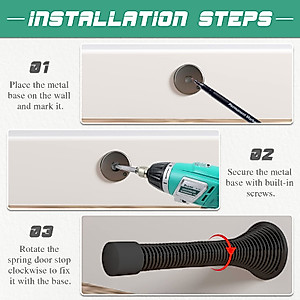 Enconker 12 Pack Door Stoppers, Black Door Stop for Bottom of Door, 3 ⅛" Spring Steel Construction Wall Protector with Rubber Bumper Tips