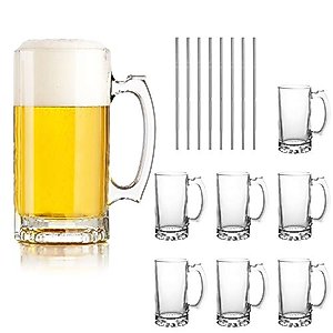 QAPPDA Beer Mugs Set,Glass Mugs With Handle 16oz,Large Beer Glasses For Freezer,Beer Cups Drinking Glasses 500ml,Pub Drinking Mugs Stein Water Cups For Bar,Alcohol,Beverages Set of 8 KTZB02…