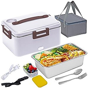 Suewow Electric Lunch Box 80W Food Heater 1.8L Portable Leak proof Self Heating Lunch Box 12V 24V 110V Faster Heated Lunch Boxes for Car/Truck/Home Self Heating Box 304 Stainless Steel Container