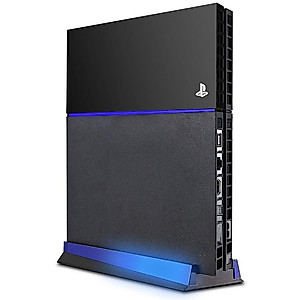 KlsyChry Stand with HUB & Blue Light for PS4, Blue Led Light Vertical Stand Base with 3 USB HUB Port for Sony Playstation 4 PS4 Console (Black)