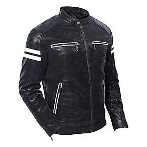 Maiyifu-GJ Men's Stand Collar Faux Leather Jacket Casual Slim Fit Motorcycle Jackets Lightweight Bomber Outwear Coat (Black,XX-Large)
