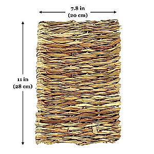 Meric Leopard & Crested Gecko Grass Mat, 4 Pack, Straw Bedding Floor Mat for Nesting Cage, Glass Tank Background Décor, Use as Peg Board in Tank or Cage to Hang Air Plants, Java Fern, Bird Toys