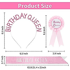 Birthday Crowns for Women, Pink Birthday queen Sash & Rose Gold Women's Birthday Hair Bands and Birthday Corsage Set, Queen Rhinestone Birthday queen Headband Birthday Gifts for Women, Sweet Happy Birthday Accessories (birthday queen Pink)