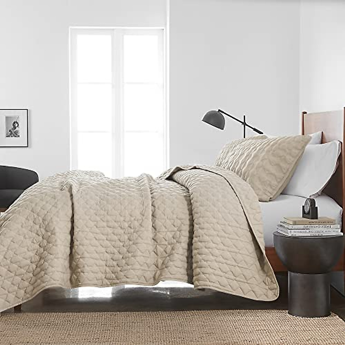 WDCOZY Beige Quit Twin Size Bedding Sets with Pillow Sham, Lightweight Soft Bedspread Coverlet, Quilted Blanket Thin Comforter Bed Cover, All Season Summer Spring, Tan Cream, 2 Pieces, 68x90 inches