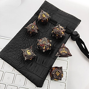 AHDKEJG Metal DND Dice Set 7pcs D&D Dungeons and Dragons Gifts Polyhedral Giant Dice MTG D and D RPG Role Playing Pathfinder Table Games Accessories D20 D12 D10 D% D8 D6 D4-Black Gold Blood Dot