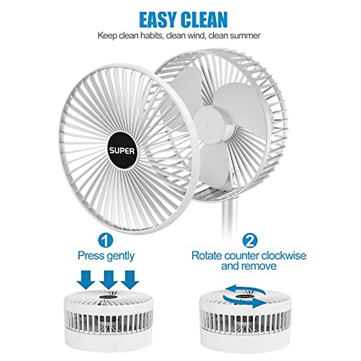 Maelifu Portable Folding Fan 3 Speeds, Stretchable Wall Mount Fan with 180 ° Adjustment Battery Powered or USB Powered, Portable Fan for Traveling Camping Home Beach Bedroom (White)