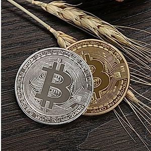 Bitcoin Commemorative Coins, Gold-Plated Coin Art Collection, Metal Antique Coin-Like Bitcoin with a Watch case (Gold)