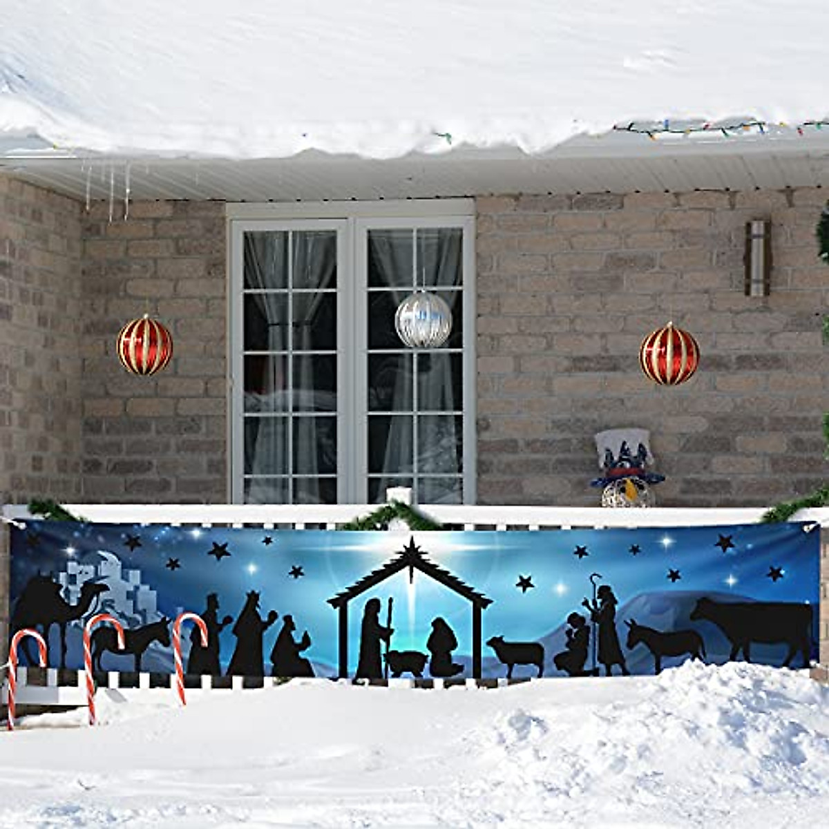 Manger Scene Religious Christmas Banner Decoration- Holy Nativity Christmas Yard Sign Banner for Outside 2022 Xmas Decoration