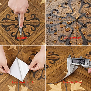 YENHOME Brown Peel and Stick Floor Tile Waterproof 12x12 in Kitchen Bathroom Floor Tile Vinyl Flooring Peel and Stick Flooring Roll Wood Planks 3 PCS Laminate Flooring Stick on Floor Tile Removable