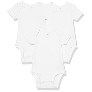 Amazon Essentials Unisex Babies' Cotton Stretch Jersey Short Sleeve Bodysuit (Previously Amazon Aware), Pack of 3, White, 12 Months