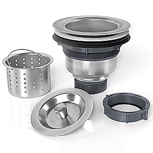GETPRO Kitchen Sink Drain Strainer 3-1/2 Inch Sink Strainer Assembly Kit 304 Stainless Steel Removable Deep Waste Basket and Sealing Lid Kitchen Sink Drain Assembly Kit for Standard Kitchen Sink