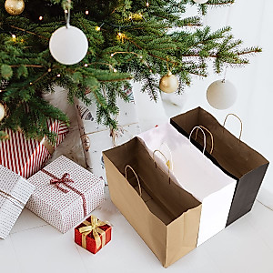 Poever 16x6x12 Kraft Paper Bags with Handles 25 PCS Bulk, Large Shopping Bags White Gift Bags Tote Bags Recyclable for Small Business Retail Grocery Merchandise