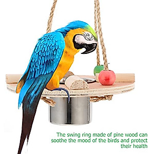 POPETPOP Bird Feeding Dish Cups with Wood Platform Hanging Parrot Cage Feeder Water Bowl Stainless Steel Birdcage Bowls Feeding Perch Play Stand Swing for Indoor Outdoor Pet Bird