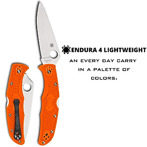 Spyderco Endura 4 Lightweight Signature Knife with 3.80" VG-10 Steel Blade and Orange FRN Handle - PlainEdge - C10FPOR