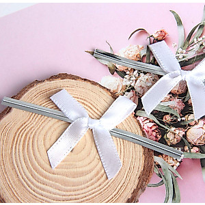 HAPY SHOP 100 PCS Cute Satin Ribbon Twist Tie Bows,3 Inches for Bakery Candy Lollipop Cello Bag,White