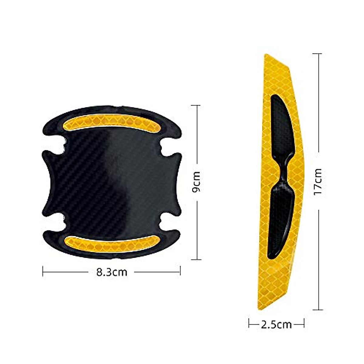 Aiydachy 8pcs Universal 3D Carbon Fiber Car Door Handle Paint Scratch Protector Sticker Auto Door Handle Scratch Cover Guard Protective Film Car Outdoor Safety Reflective Strips (Yellow)
