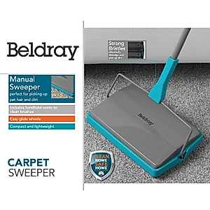 Beldray LA024855TQ Carpet Sweeper - Manual Floor Cleaner, Roller to Clean Carpets and Hard Floors, Pet Fur Remover, Easy Use, Brush Comb to Remove Dirt/Hair from Bristles, Thin & Compact, Lightweight