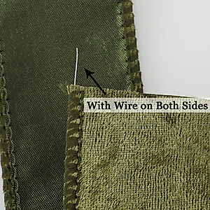 HUIHUANG Velvet Wired Ribbon 1-1/2 inch, Olive Green Velvet Ribbon for Gift Wrapping, Christmas Tree, Bows, Wreaths, Garland, Wedding Decor, Home Decor, Crafts-Continuous 10 Yards/Roll