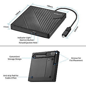 Amicool External DVD Drive USB 3.0 USB C CD Burner CD/DVD +/-RW Optical Drive Slim Portable DVD CD ROM Rewriter Writer Duplicator for Laptop Desktop PC Windows 10/8/7 MacBook Mac Linux OS Apple