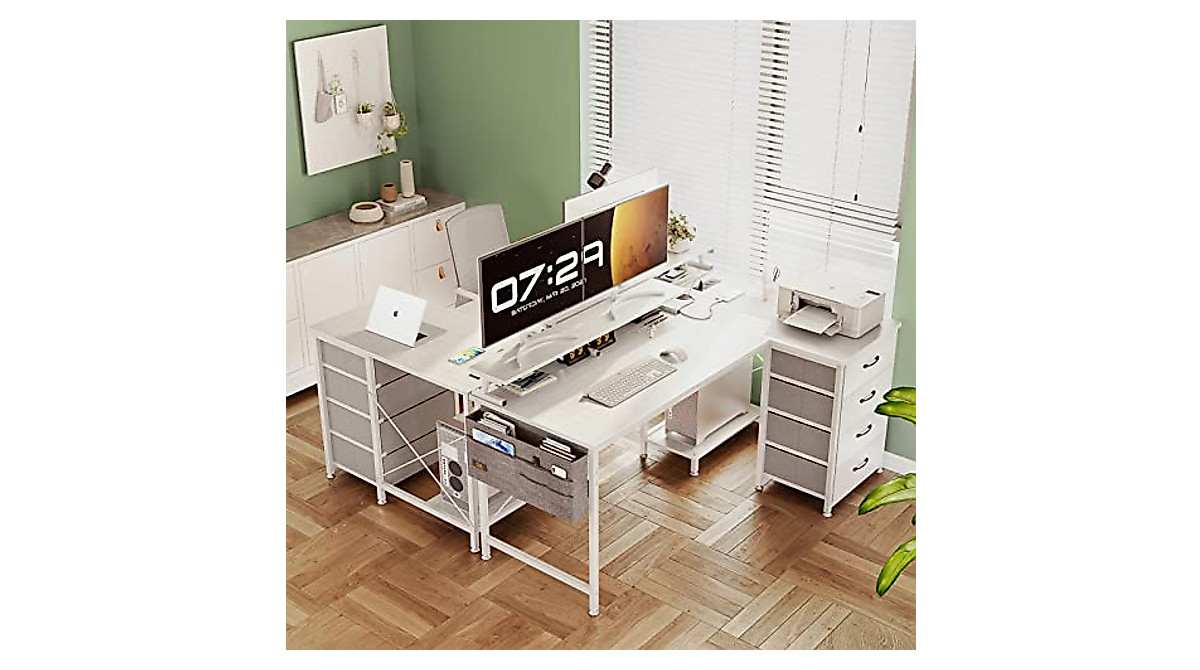 KKL 55 inch L Shaped Computer Desk with USB Charging Port & Power Outlet, L-Shaped Corner Desk ...