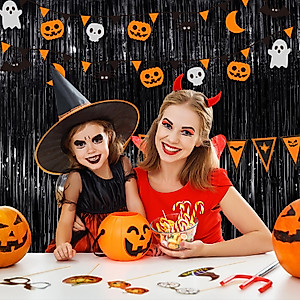 Black Metallic Tinsel Foil Fringe Curtains, 2 Pack 3.3x8.3 Feet Streamer Backdrop Curtains for Birthday Party Decorations, Halloween Decor, Foil Curtain Backdrop for Bachelorette Party