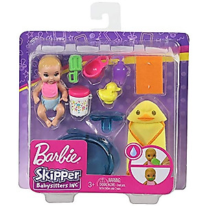 Barbie Skipper Babysitters Inc. Feeding and Bath-Time Playset with Color-Change Baby Doll, Tub and 6 Accessories
