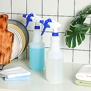 Eaasty 12 Pcs Plastic Spray Bottle 32 oz Bulk Heavy Duty Leakproof Spraying Bottles Empty Mist and Stream Mode Misting Spray Bottles with Adjustable Nozzle and Measurements for Cleaning Planting Pet