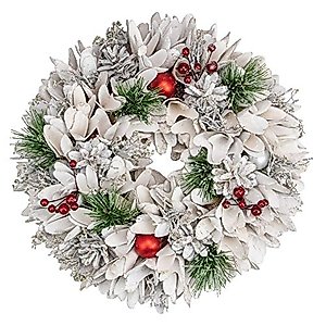 Northlight Wooden Flower and Pinecone Christmas Wreath, 14", White