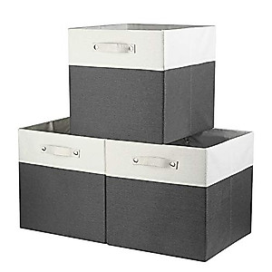 Awekris Foldable Storage Bin Basket Set [3-Pack] Cube Bins Fabric Storage Basket [3-Pack] 13x13x13 inch Collapsible Storage Box Organizer with Handles for Cubby Shelf Nursery Home Closet Large