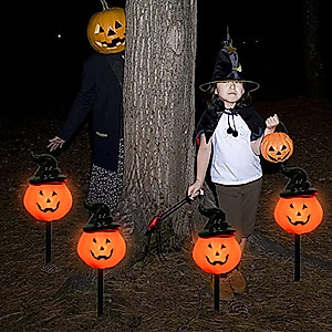 Halloween Decorations Outdoor C7 Halloween Pumpkin Pathway Stake Lights, 7Ft Jack-o-Lantern Garden Stakes with 4 C7 Bulbs, Halloween Pathway String Lights for Outdoor Garden Walkway Party Lighting