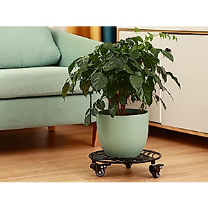 Large Metal Plant Caddy with Wheels 14 Inches Heavy-Duty Wroght Iron Rolling Plant Stand with Casters Indoor Outdoor Plant Pot Roller Base Plant Movers Plant Saucers Black, Strong Load Capacity