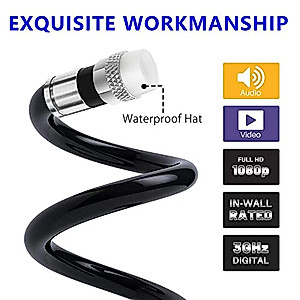 RG6 Coaxial Cable 50 Feet Indoor/Outdoor Direct Burial Coax Cable,Quad Shielded 3 GHZ 75 Ohm F81 / RF Waterproof in-Wall with Rubber Boot,Digital TV Aerial Broadband Internet Satellite Cable +25 Ties